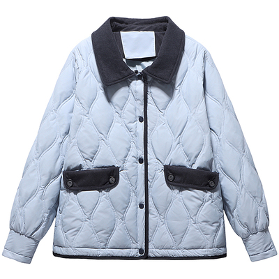 休闲风宽松遮肉拼接灯芯绒羽绒服