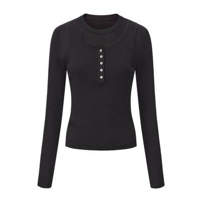 madeinormal X LOOKNOW2025年秋季新款黑色针织假两件长袖T恤女