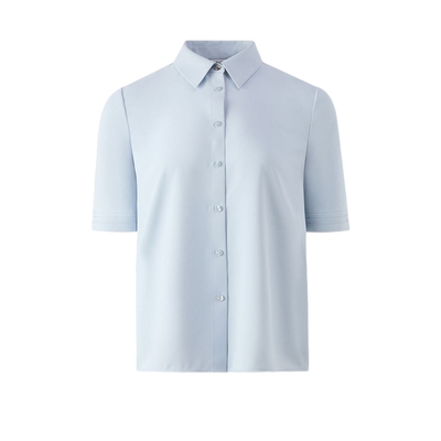 PRICH简约纯色翻领正肩短袖衬衫2026春季新款清爽淡雅通勤上衣女