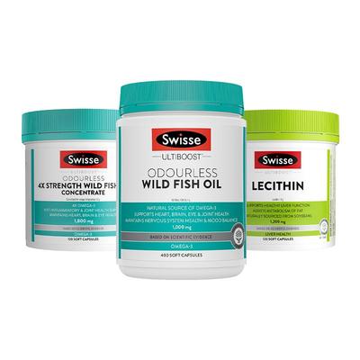【自营】Swisse斯维诗4倍高浓度鱼油+深海鱼油1000mg+卵磷脂120粒