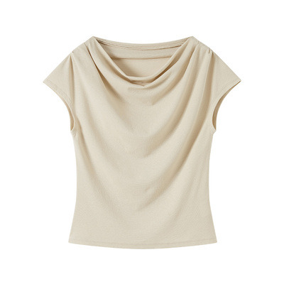 CROWNLESS未冕26夏新棉亚麻弹力罗纹针织 可多穿造型荡领收腰上衣