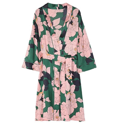 安莉芳秋冬桑蚕丝印花女士睡袍