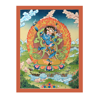 狮面空行母手绘唐卡挂画