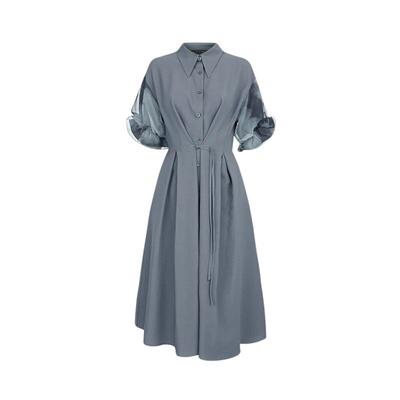 s.deer收腰网纱晕染新中式连衣裙