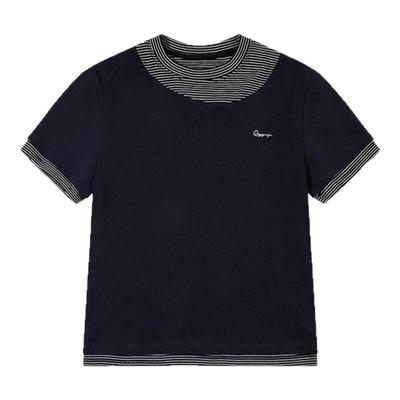 RAPPEYE拼接条纹假两件短袖T恤