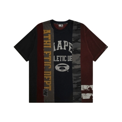 Aape裂纹印花拼接做旧潮流T恤