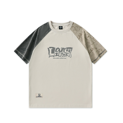 LAMLICKA圆领插肩拼接撞色短袖T