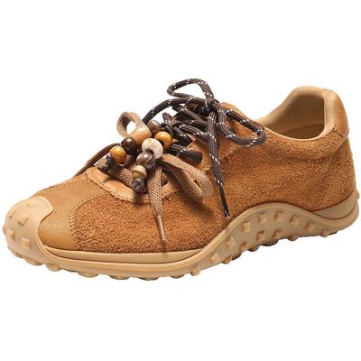 百丽女鞋复古双鞋带薄底德训鞋红色新款舒适运动休闲鞋B2902CM5