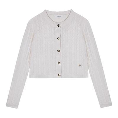 CRUSH羊绒绞花圆领开衫