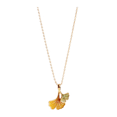 sumni/莎米尼秋季新款珐琅滴釉银杏叶情人节三生有幸女气质项链