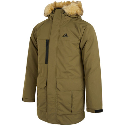 Adidas/阿迪达斯正品冬季男子连帽保暖中长款羽绒服外套 H20765