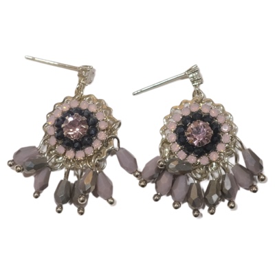 波西米亚串珠紫色水晶流苏耳环