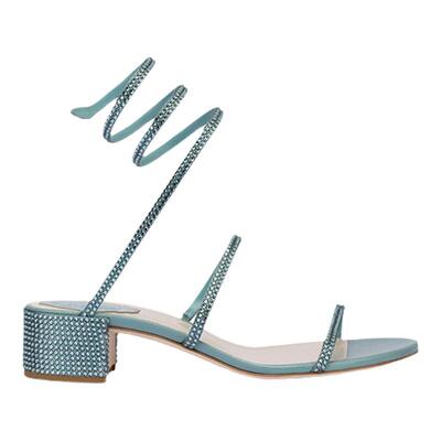 RENECAOVILLA女鞋蓝色粗跟水钻