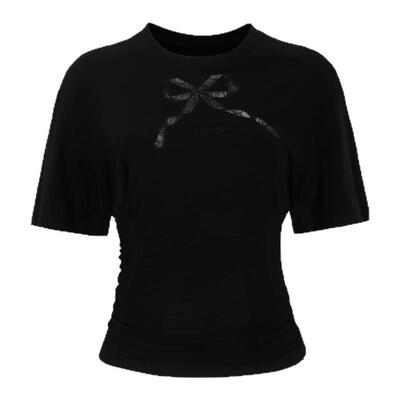 镂空蝴蝶结收腰短袖T恤女上衣
