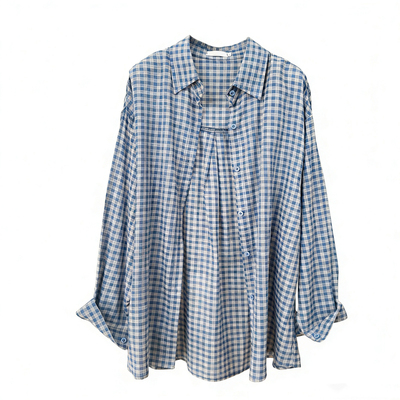 蓝格宽松全棉防晒长袖衬衫女