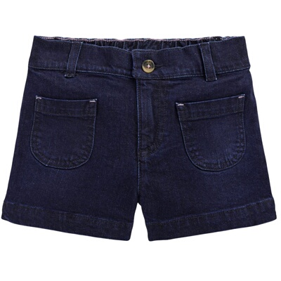 代购 MiniBoden儿童短裤 26夏女童深蓝水洗补丁口袋五分裤 2-14岁