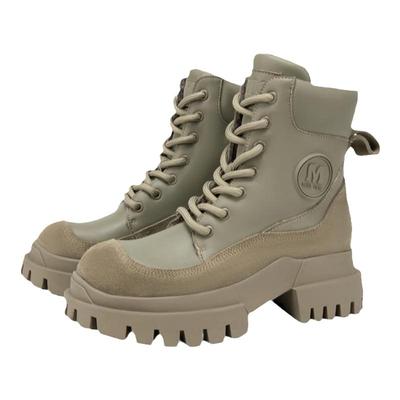 MIO米奥冬季短靴圆头前系带高跟马丁靴酷飒厚底户外工装靴女靴