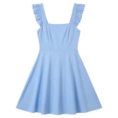 Solid Mid Waist Ruffle Slip Dress纯色中腰荷叶边吊带连衣短裙