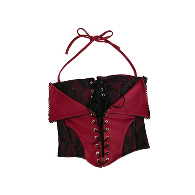 性感挂脖蕾丝短款吊带背心女