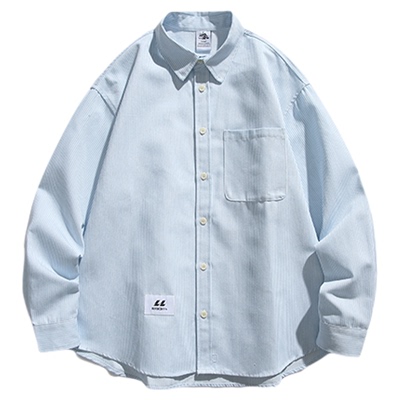 GOKIGA日系简约细条纹长袖衬衫男