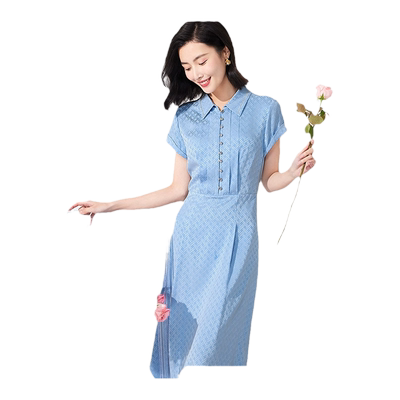 乔万尼真丝提花连衣裙19mm收腰减龄商场同款气质中长款ET2E310