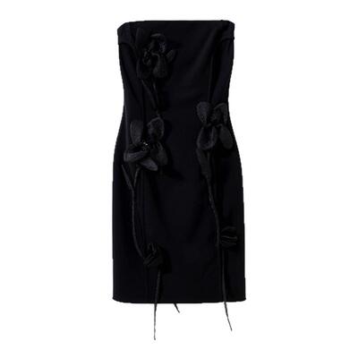 【精心雕琢】轻礼服裙 小众设计立体花朵装饰抹胸收腰连衣裙短裙