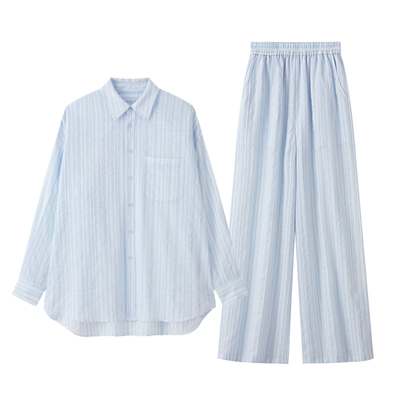慵懒风宽松衬衫长裤套装春夏