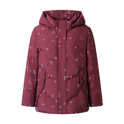 雅鹿短款印花白鸭绒加厚羽绒服