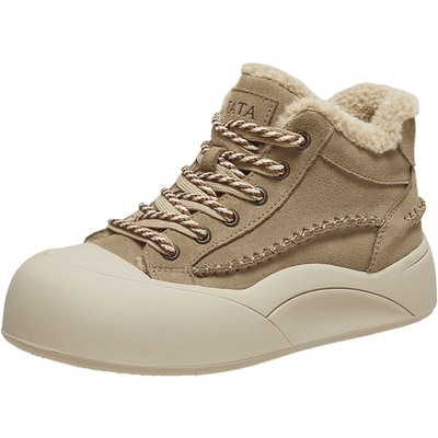 TATA他她保暖棉鞋女2025冬季新款厚底加绒板鞋毛毛雪地靴CJF01DD5