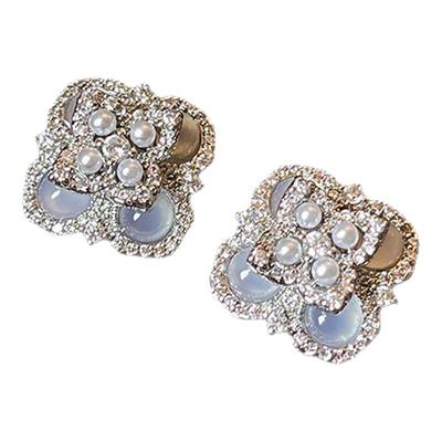 银色微镶珍珠四叶草耳环巨好看