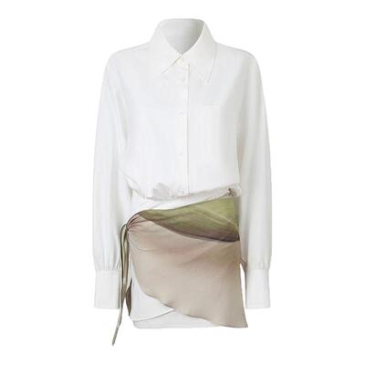 if by land x LOOKNOW2026春夏新品鸢尾巾点缀白色假两件连衣裙