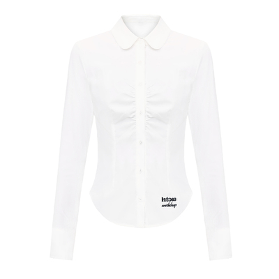 HTCU立体刺绣回纹织带收腰衬衫女