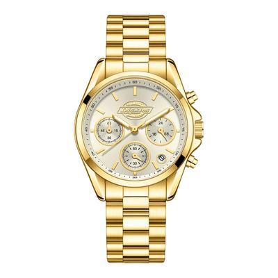 Dickies光彩系列多功能小金表经典圆壳三眼六针金色钢带气质女表