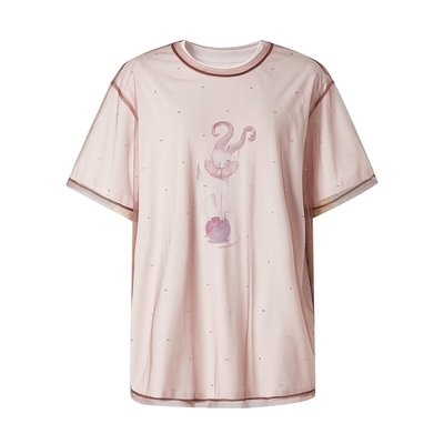 双层网纱烫钻仙兽印花T恤