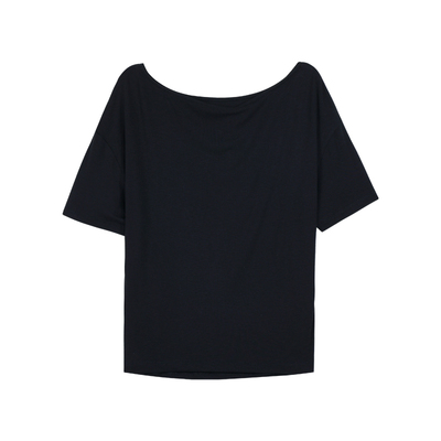 Maven Lin 淡人穿搭|气质斜肩上衣短袖女松弛随性宽松褶皱露肩t恤