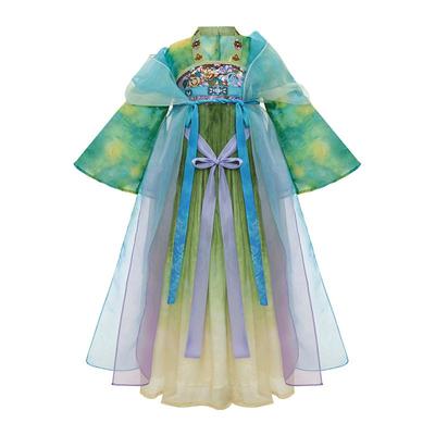 十三余童装[玉藏千春]国风汉服女童夏紫藤刺绣连衣裙双色披帛