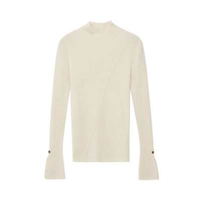 PRE PREWORKS100%细羊毛质感针织衫 不规则斜襟高领内搭打底衫