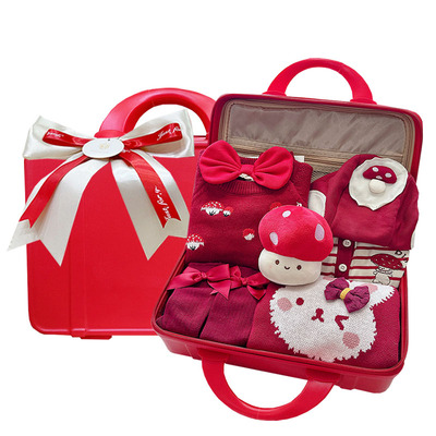 针织毛衣婴儿礼盒红色衣服套装