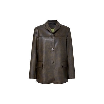 HUI卉长角苗纹刺绣撞色西装外套