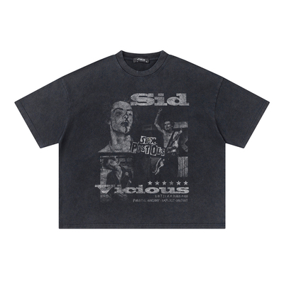 notsexx“贝斯手席德“水洗正肩小领口短宽boxy短袖t恤长袖男美式