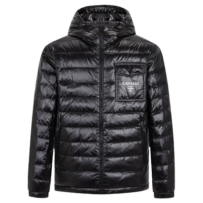 Cavalli Class卡沃利男装冬季新款LOGO印花简约连帽羽绒服外套
