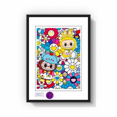 S5h限量版画 拉布布Labubu & 哆啦A梦 & 村上隆太阳花 客厅装饰画