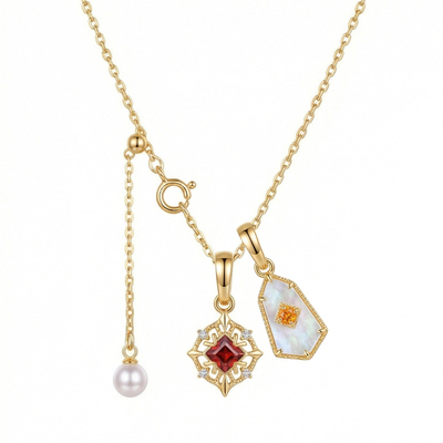 《琳琅丝路》原创设计S925纯银多宝项链天然石榴石珍珠贝母法式新