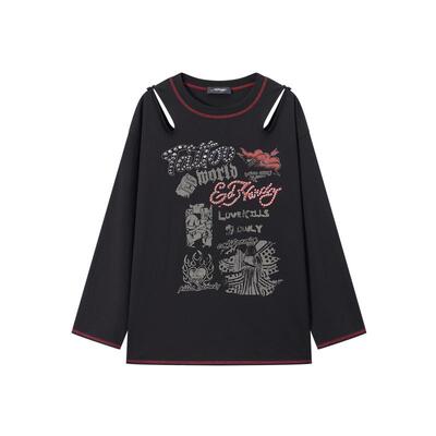 Ed Hardy埃德哈迪冬季流行新款女士宽松落肩长袖T恤