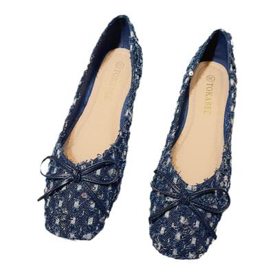 法式复古平底方头单鞋女鞋子