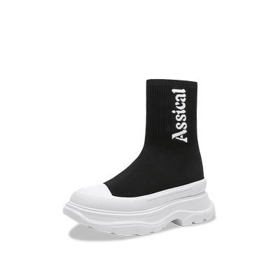 卡斯高松糕厚底弹力靴飞织