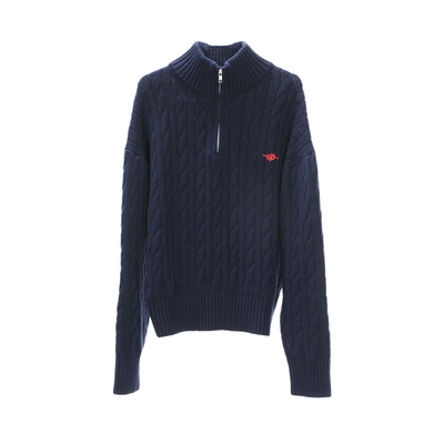 暮色周日立领麻花针织套头衫