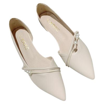 复古尖头侧空软底简约小单鞋瓢鞋