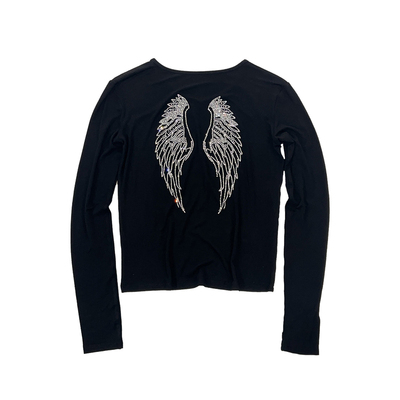 4AM堕天使之翼烫钻V领长袖T恤