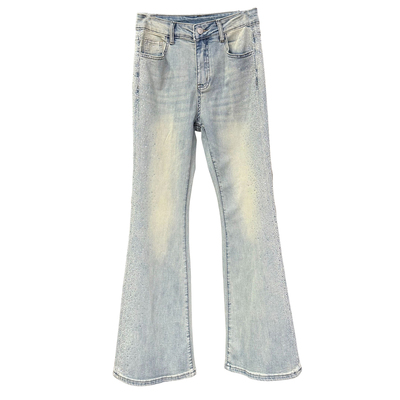 大N货！修身烫钻牛仔喇叭裤